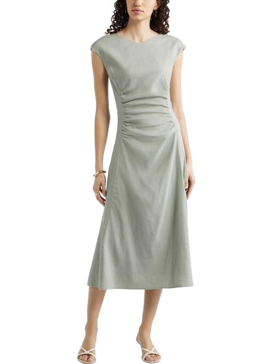 NORDSTROM Linen Blend Ruched Midi Dress